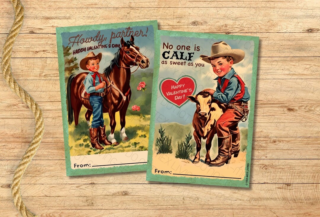 Ranch Vintage Western Cowboy Valentine Cards, Printable Valentine ...