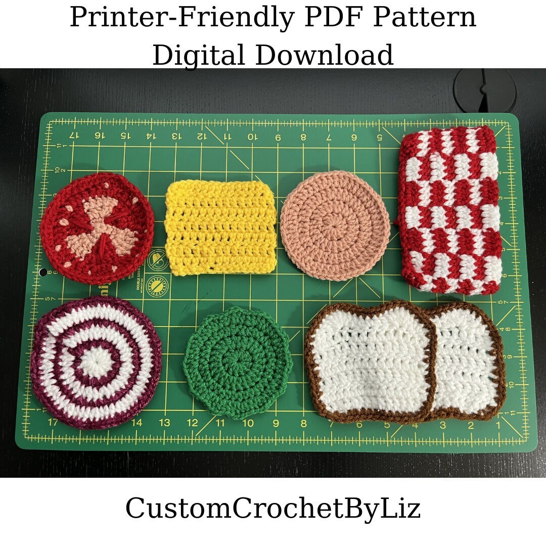 Deli Sandwich Crochet Coaster Printer-friendly Pattern 7 Coasters With ...