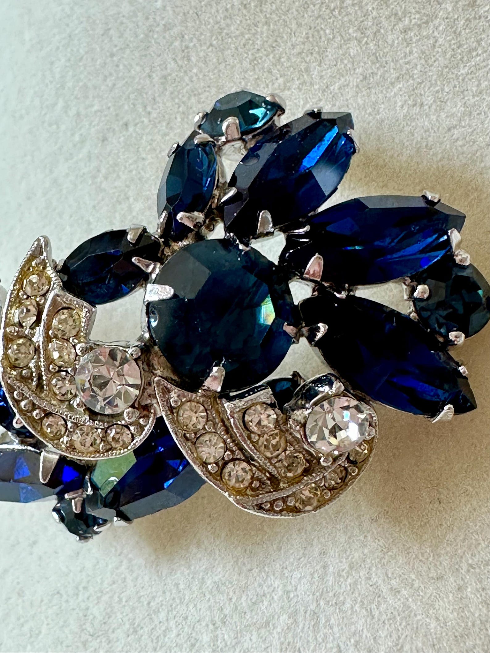 Vintage Weiss Curved Deep Blue Rhinestone Brooch 2 1/8 - Etsy