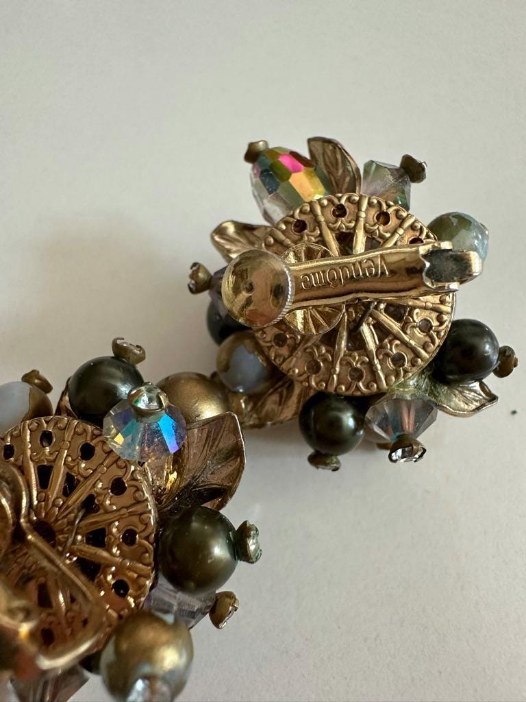 Vintage Vendome Fall Color Cluster Earrings Art Glass Gold Tone Leaves ...