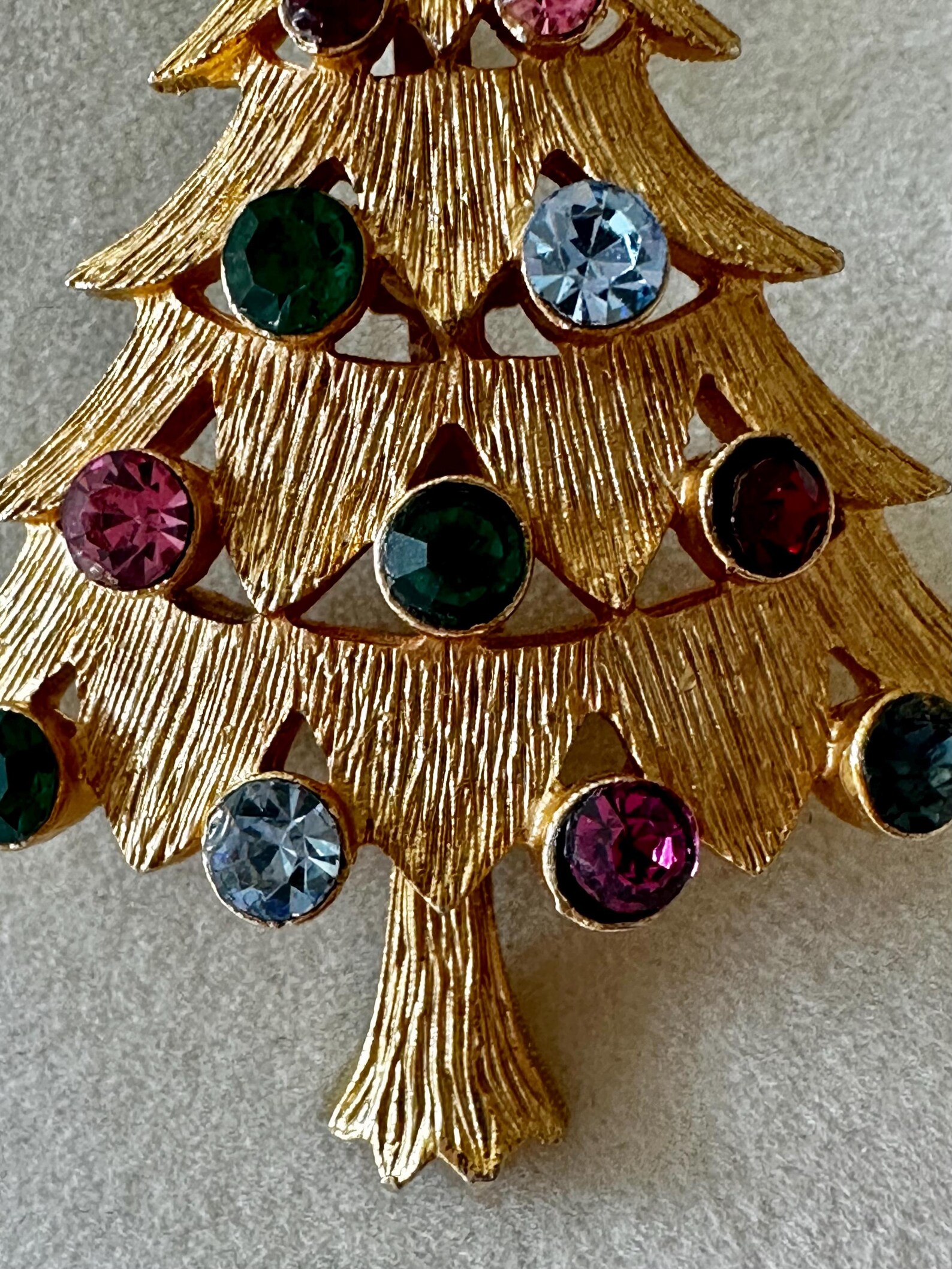 Vintage Mylu Christmas Tree Brooch Bright Gold Tone With Multi-color ...
