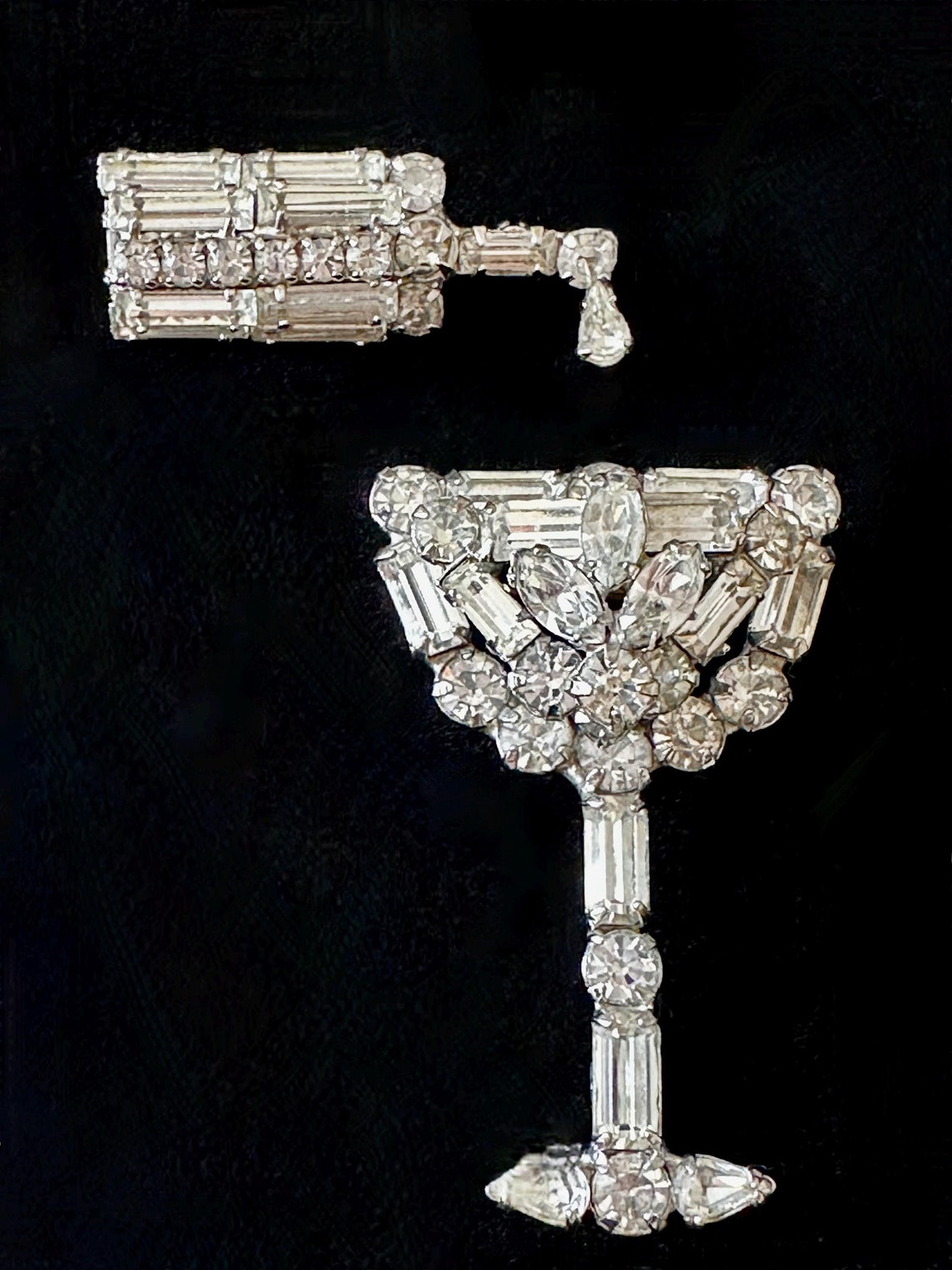 Vintage Weiss Rare Rhinestone Cocktail Shaker and Glass Brooches - Etsy