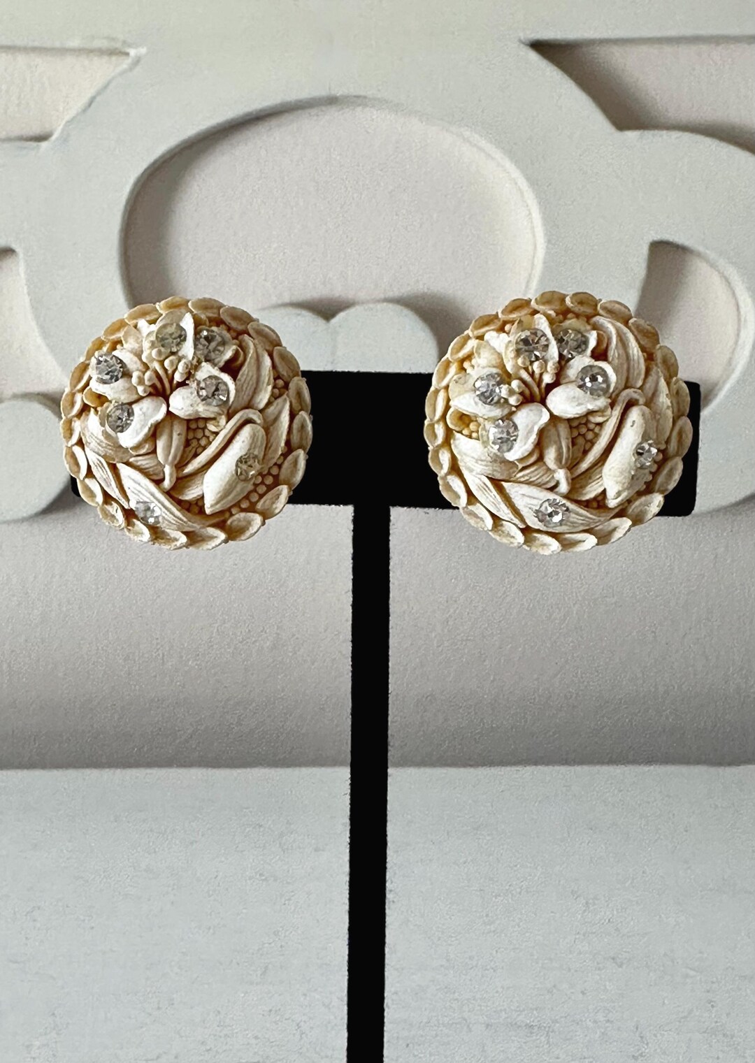 Vintage 1950s Carved Celluloid Bridal Earrings With Lily Design and ...