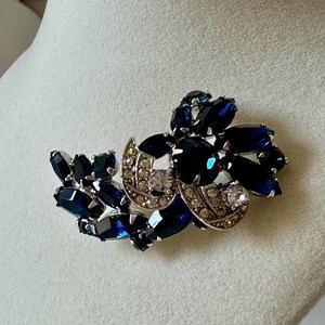 Vintage Weiss Curved Deep Blue Rhinestone Brooch 2 1/8 - Etsy