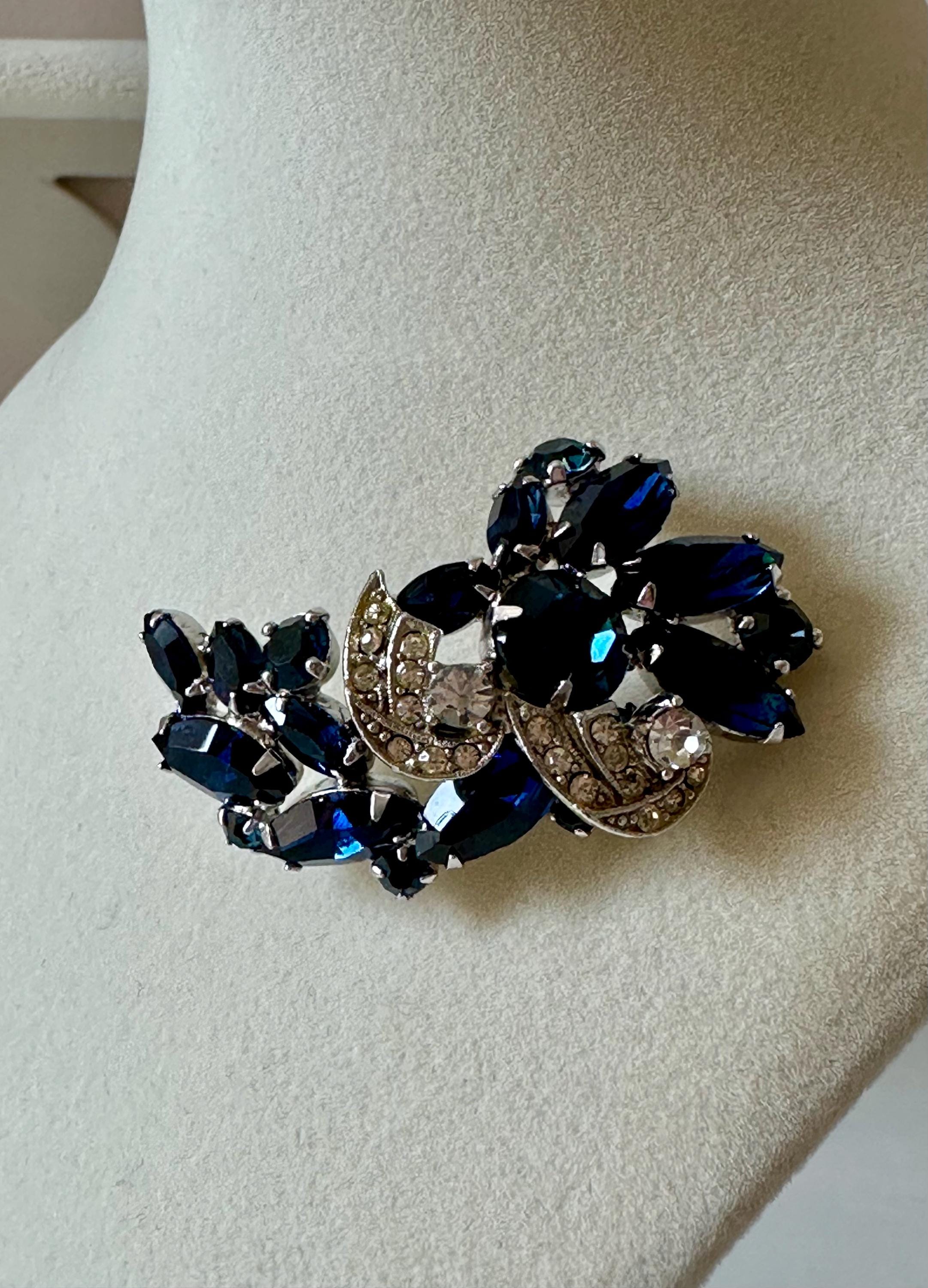Vintage Weiss Curved Deep Blue Rhinestone Brooch 2 1/8 - Etsy
