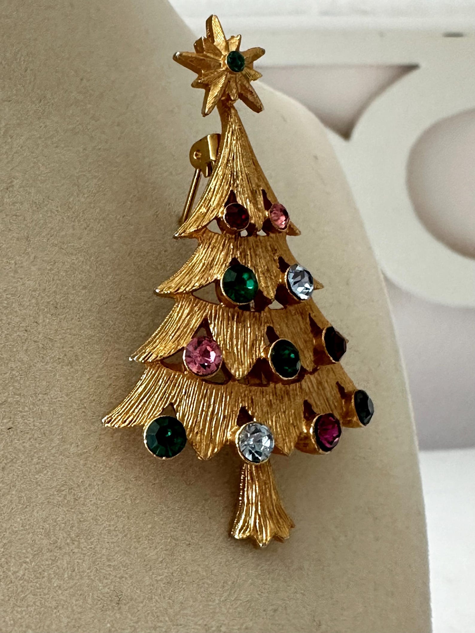 Vintage Mylu Christmas Tree Brooch Bright Gold Tone With Multi-color ...