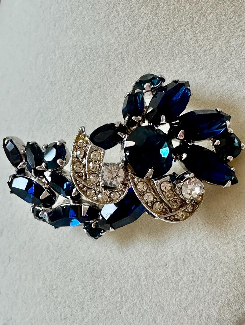 Vintage Weiss Curved Deep Blue Rhinestone Brooch 2 1/8 - Etsy