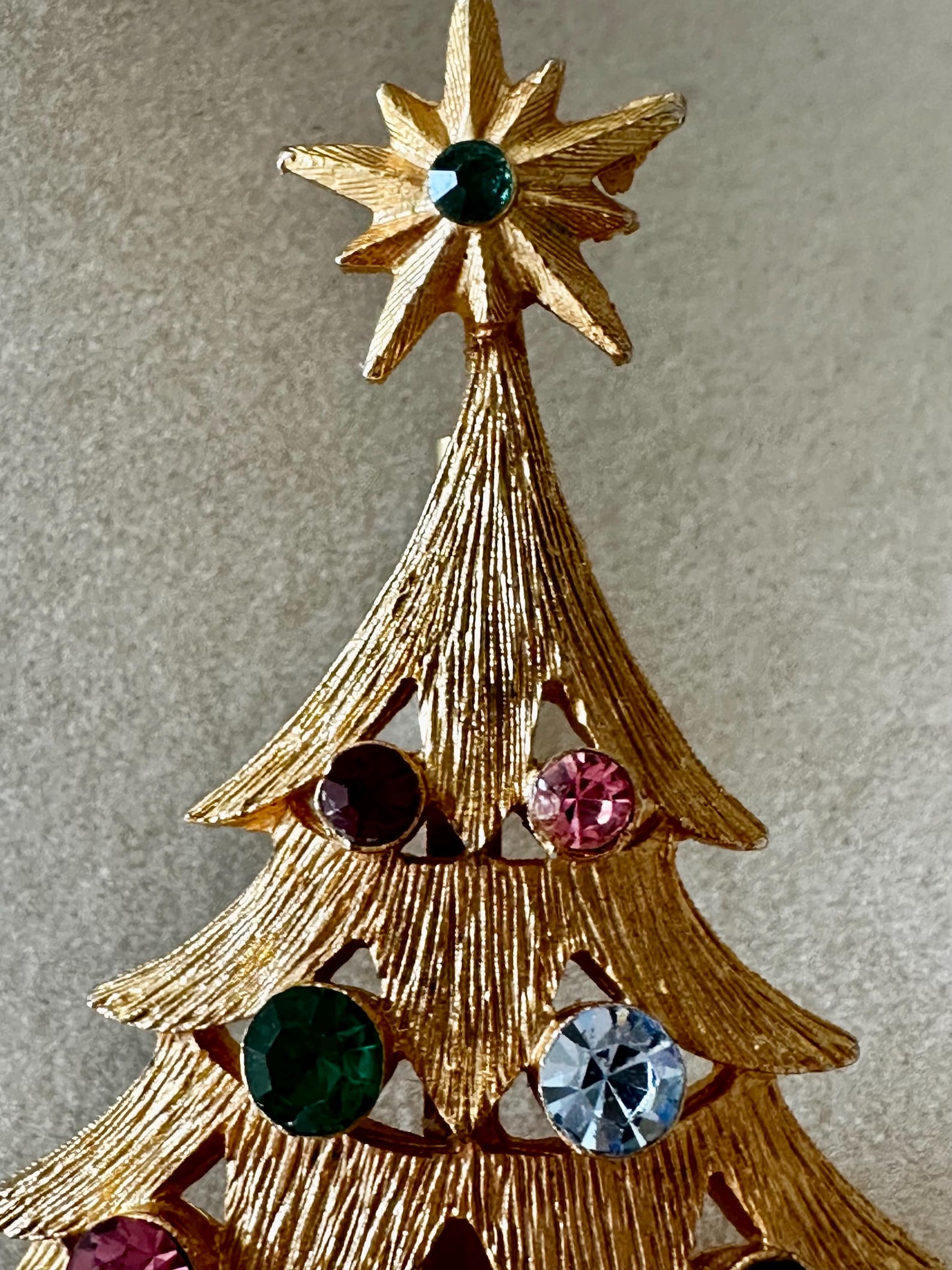 Vintage Mylu Christmas Tree Brooch Bright Gold Tone With Multi-color ...