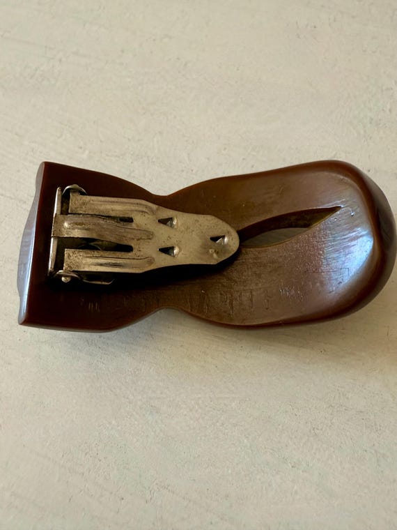Vintage Chocolate Brown Carved Bakelite Dress Clip - Gem