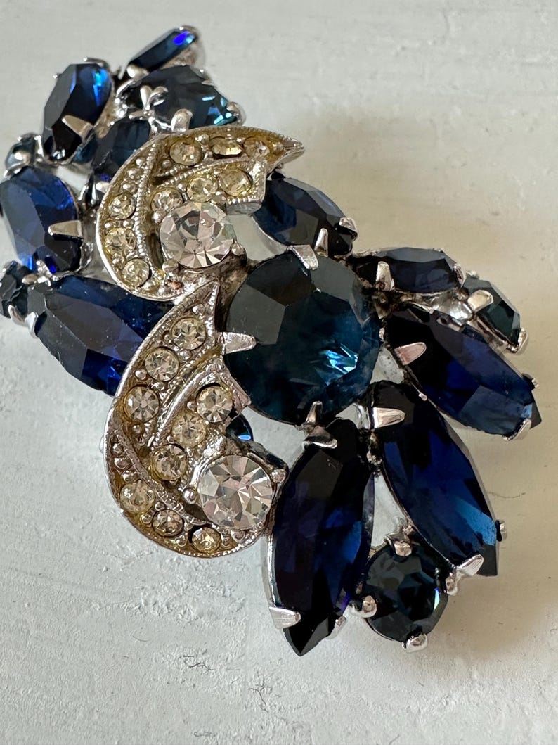 Vintage Weiss Curved Deep Blue Rhinestone Brooch 2 1/8" - Etsy
