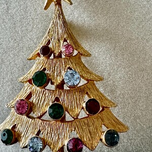 Vintage Mylu Christmas Tree Brooch Bright Gold Tone With Multi-color ...