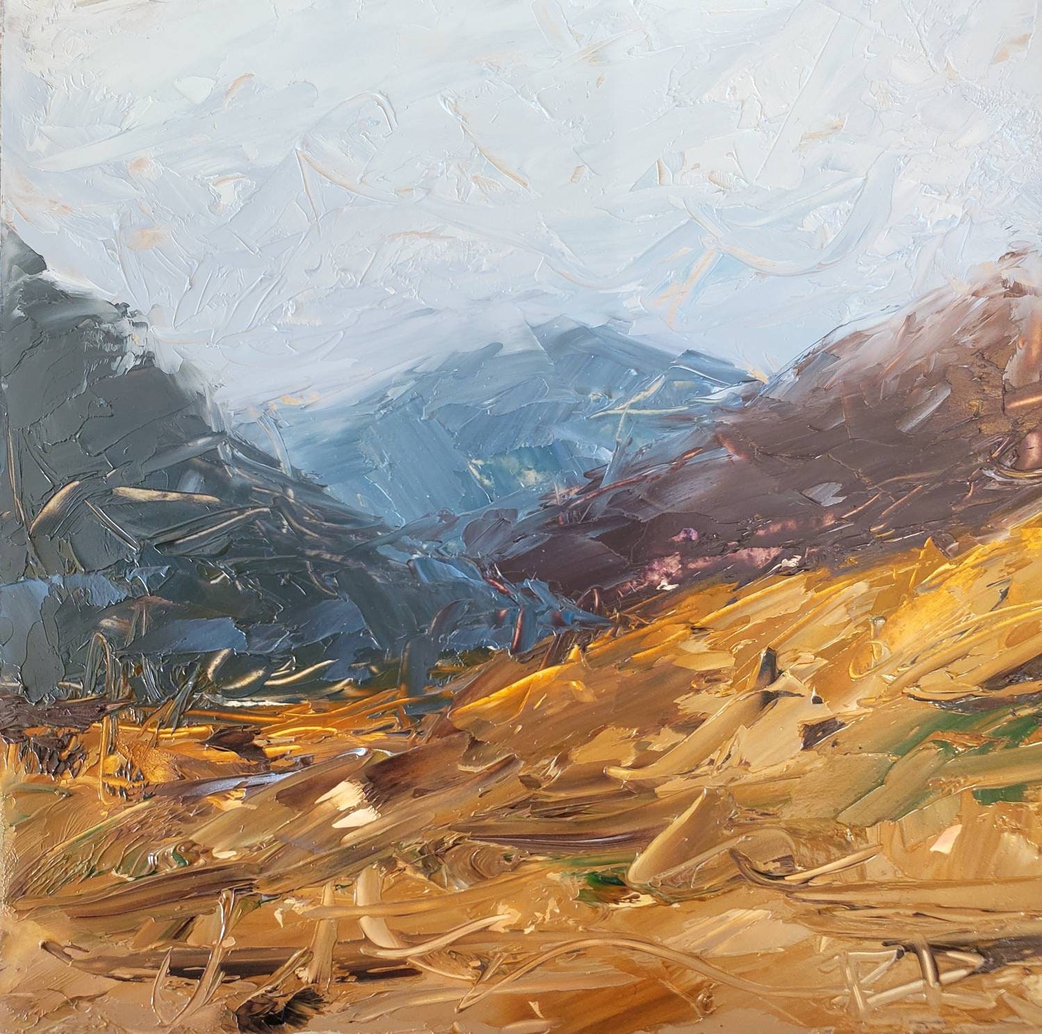 Distant Mountains Landscape Original Oil Painting 5x5 Inches Landscape ...