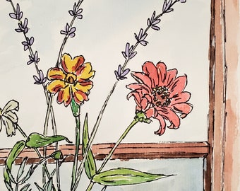 Cottage Path Original Watercolor With Matte Line and Wash 5.5 X 8.5 ...