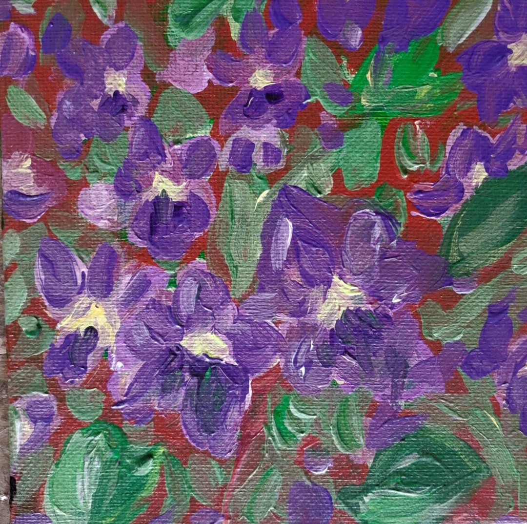 Violet Patch Small Study Original Oil Painting 5x5 Inches Flowers ...
