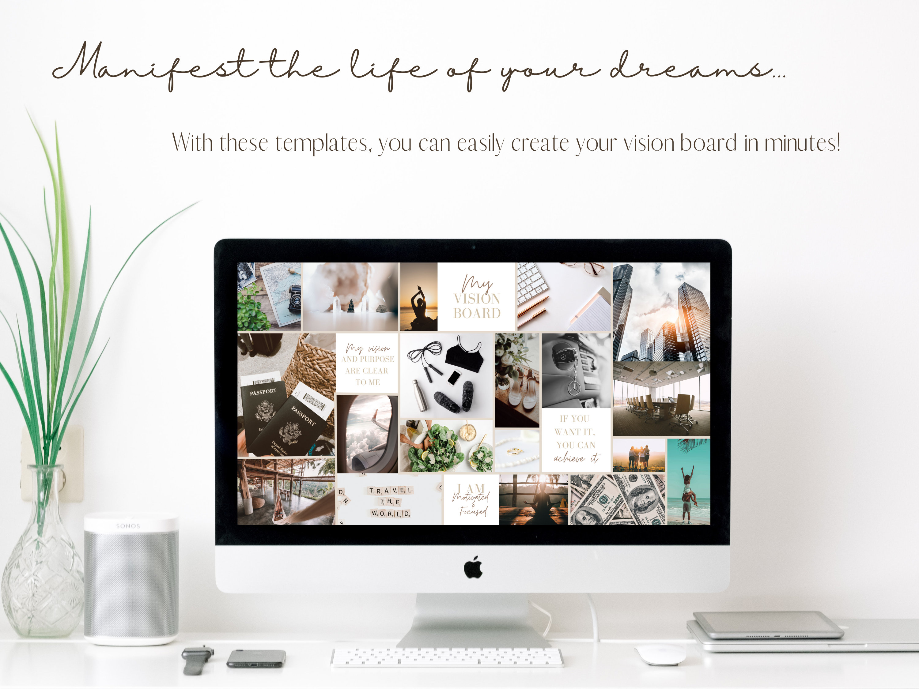 Computer Background Vision Board Pack Dream Board Templates Canva ...