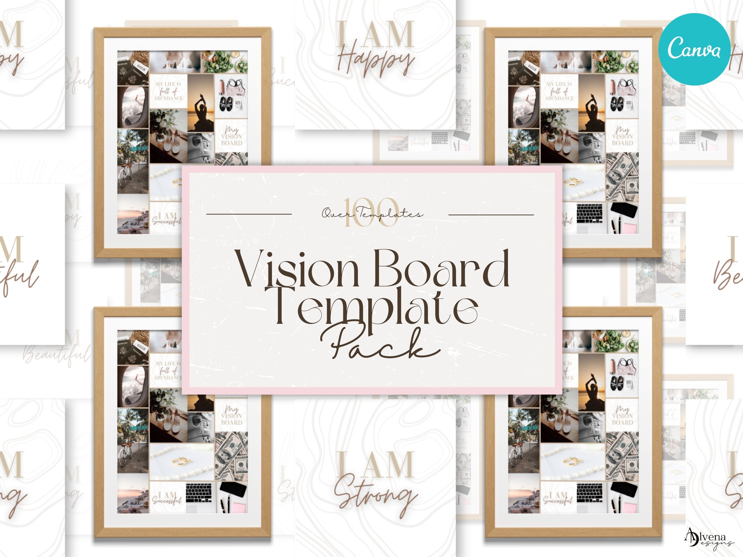 Vision Board Template Pack Dream Board Templates Canva Vision Board ...