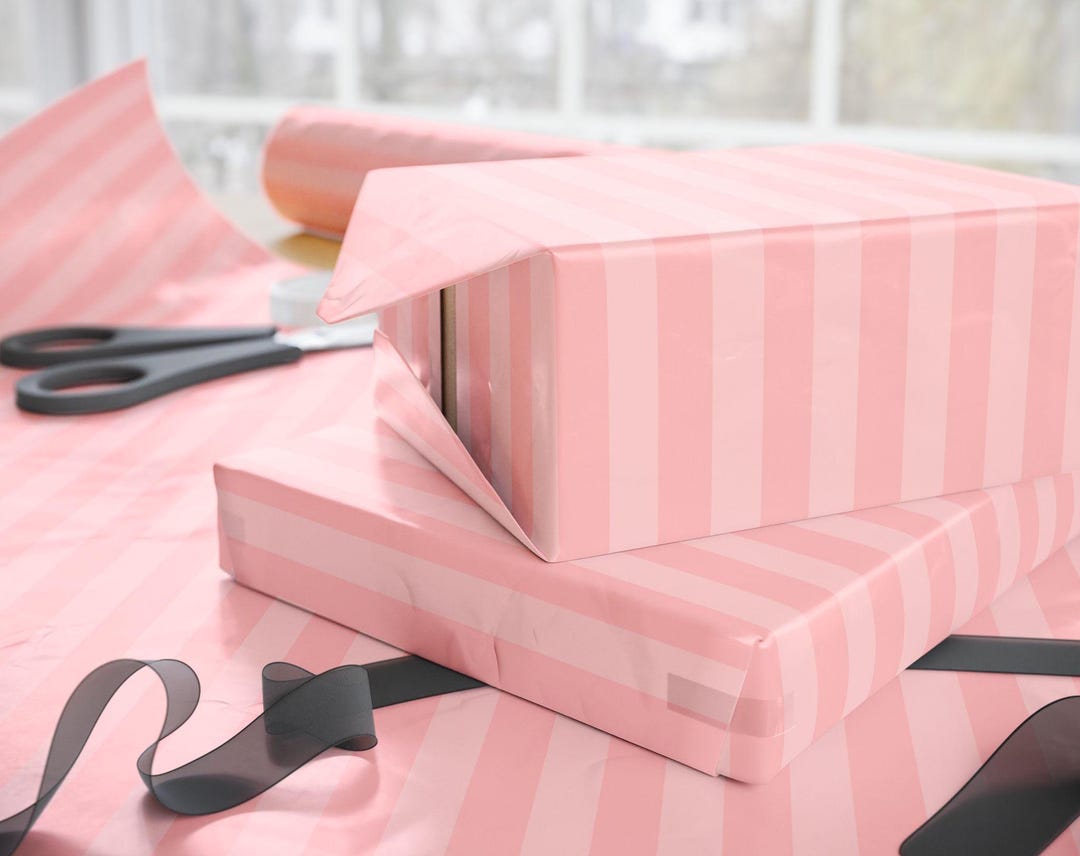 Pink Striped Wrapping Paper: Elegant Gift Wrap, Matte or Glossy - Etsy
