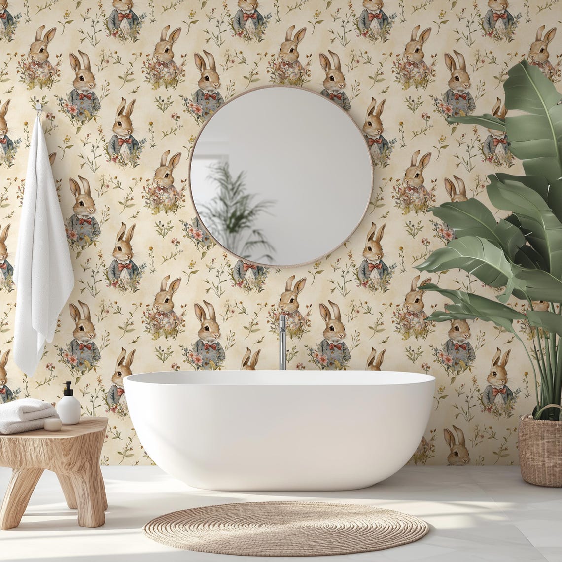 Vintage Bunny Wallpaper Storybook Woodland Rabbit Nursery Wallpaper ...