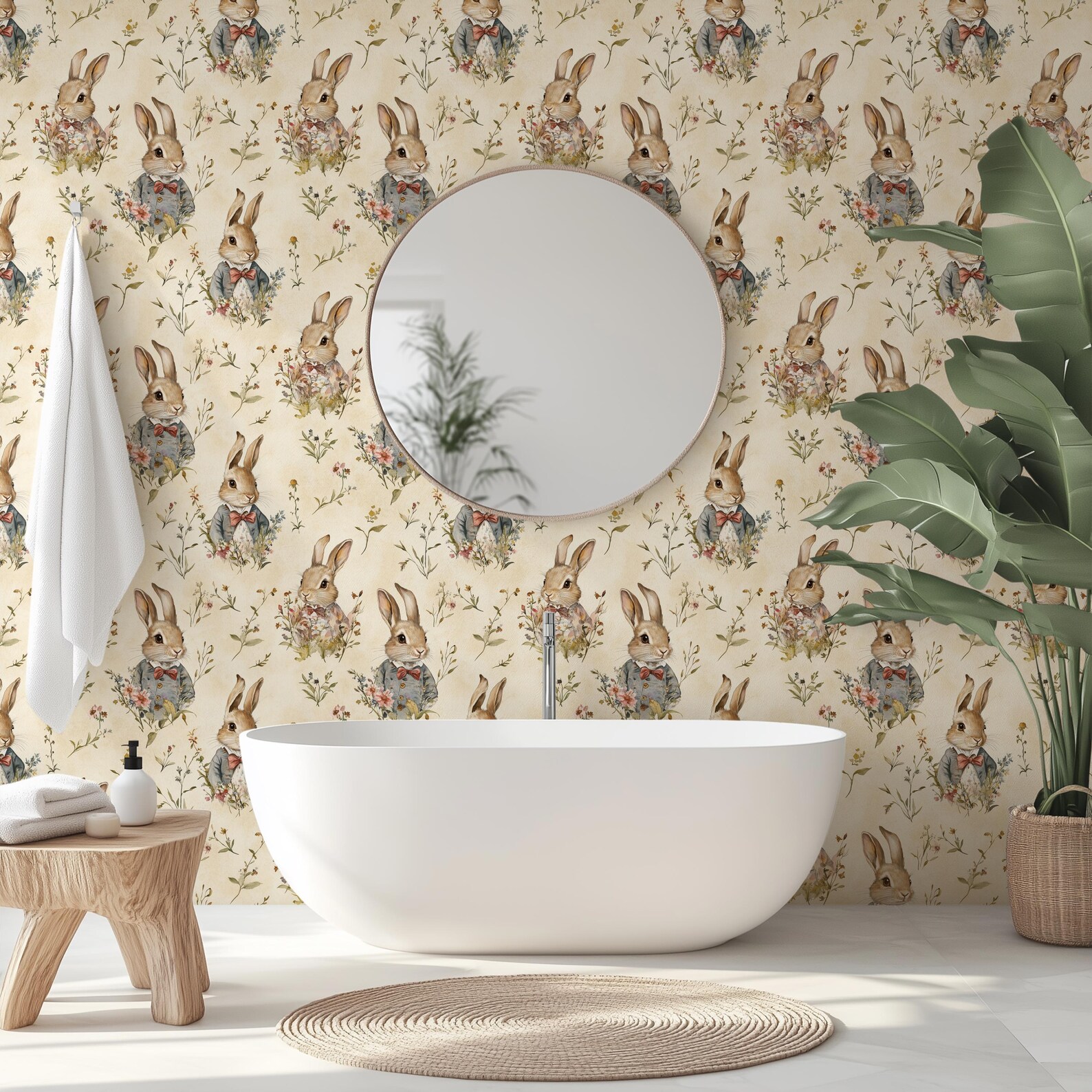 Vintage Bunny Wallpaper Storybook Woodland Rabbit Nursery Wallpaper ...