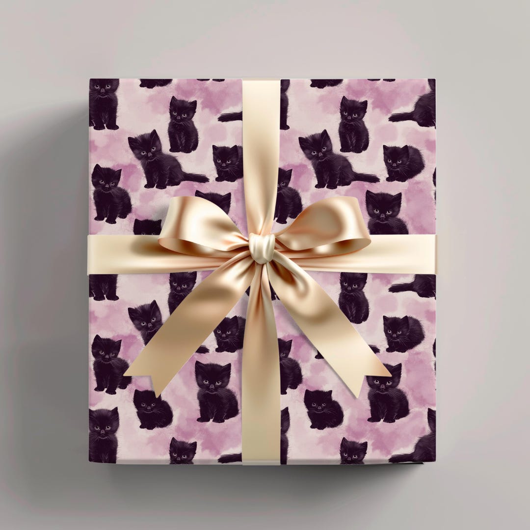 Black Kitten Wrapping Paper: Lavender Watercolor Cat Lover Gift Wrap - Etsy