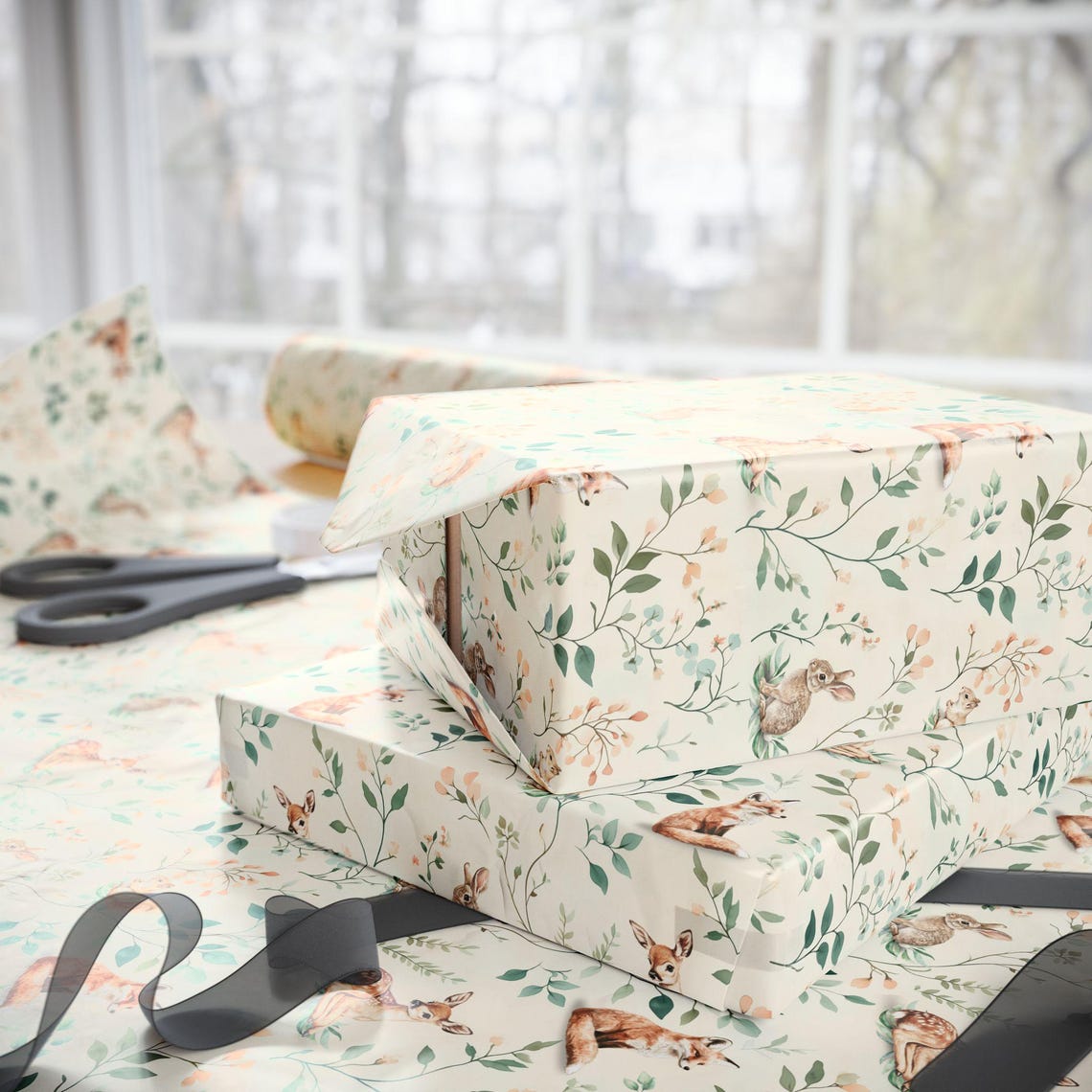 Vintage Woodland Animal Wrapping Paper: Fawn, Fox, Rabbit Design - Etsy
