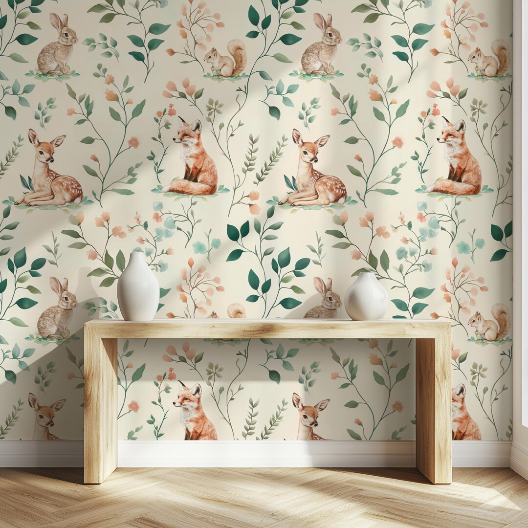 Woodland Animal Wallpaper Vintage Nursery Wallpaper Cottagecore Forest ...