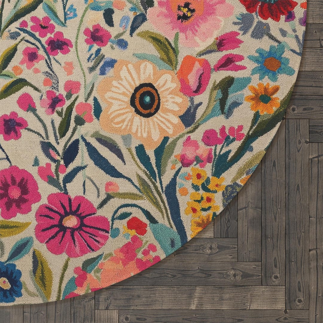 Colorful Flower Rug Floral Round Rug Circle Flower Rug Bedroom Rug ...