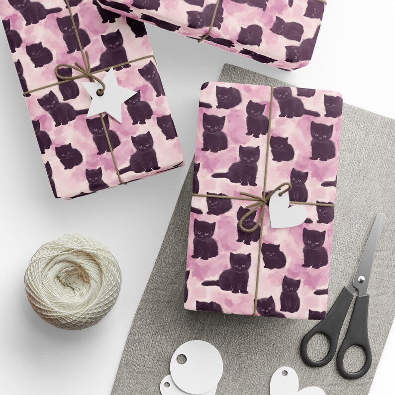 Black Kitten Wrapping Paper: Lavender Watercolor Cat Lover Gift Wrap - Etsy