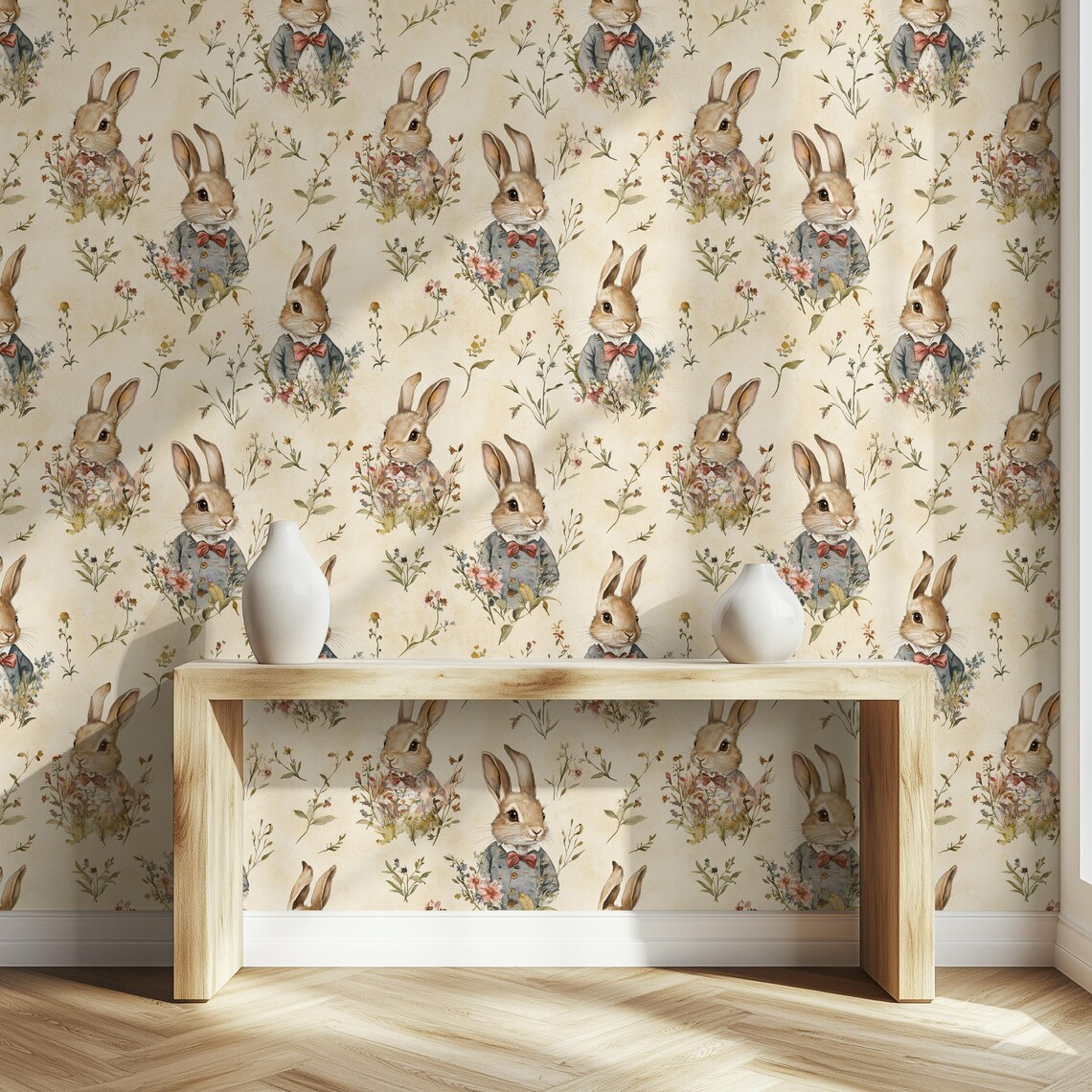 Vintage Bunny Wallpaper Storybook Woodland Rabbit Nursery Wallpaper ...