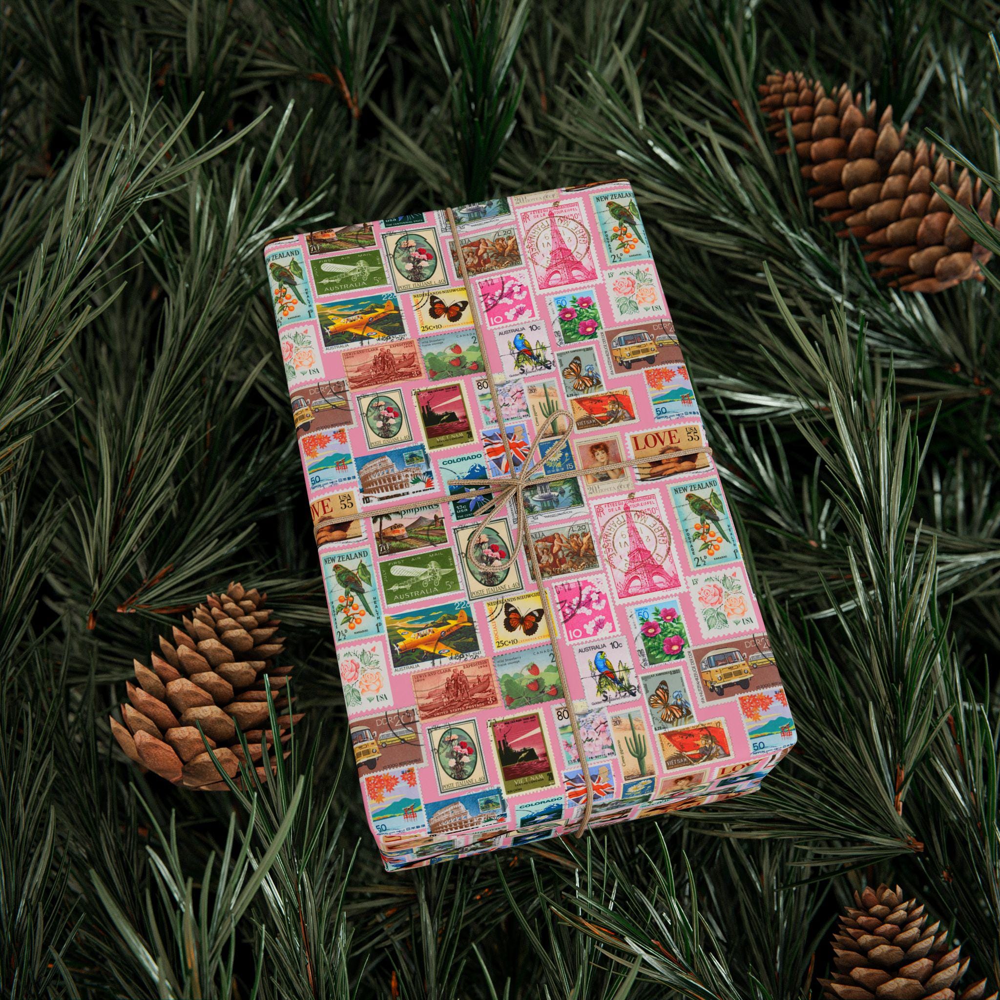 Vintage Postage Stamp Wrapping Paper: Retro Travel Collage - Etsy