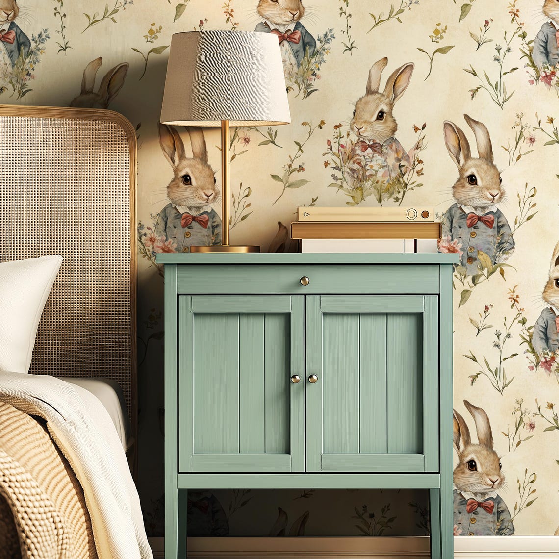 Vintage Bunny Wallpaper Storybook Woodland Rabbit Nursery Wallpaper ...