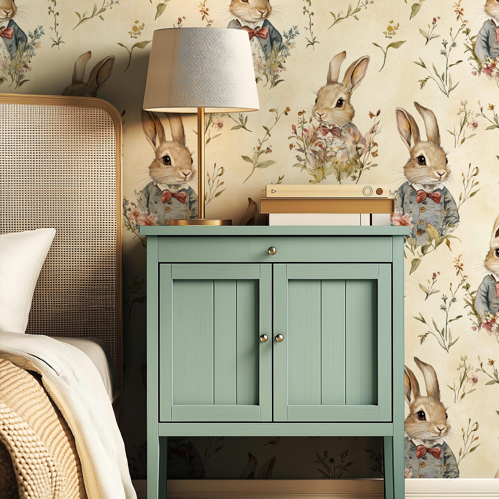 Vintage Bunny Wallpaper Storybook Woodland Rabbit Nursery Wallpaper ...