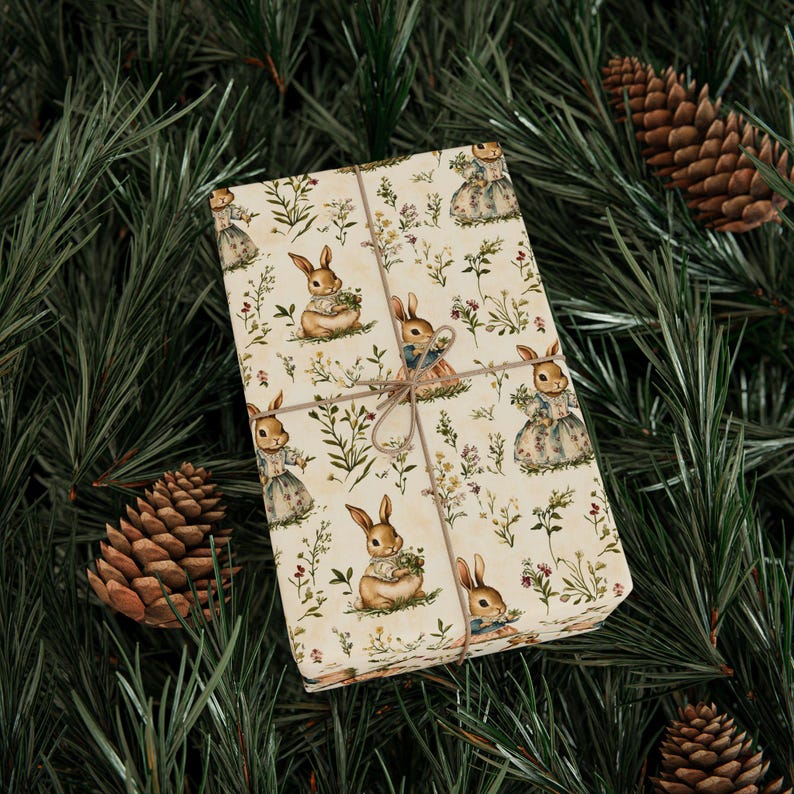 Vintage Bunny Wrapping Paper: Storybook Rabbit Gift Wrap Easter - Etsy