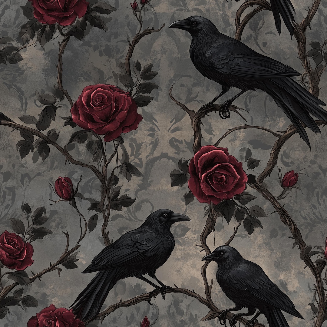 Gothic Raven and Red Rose Wallpaper Dark Romantic Peel and Stick ...