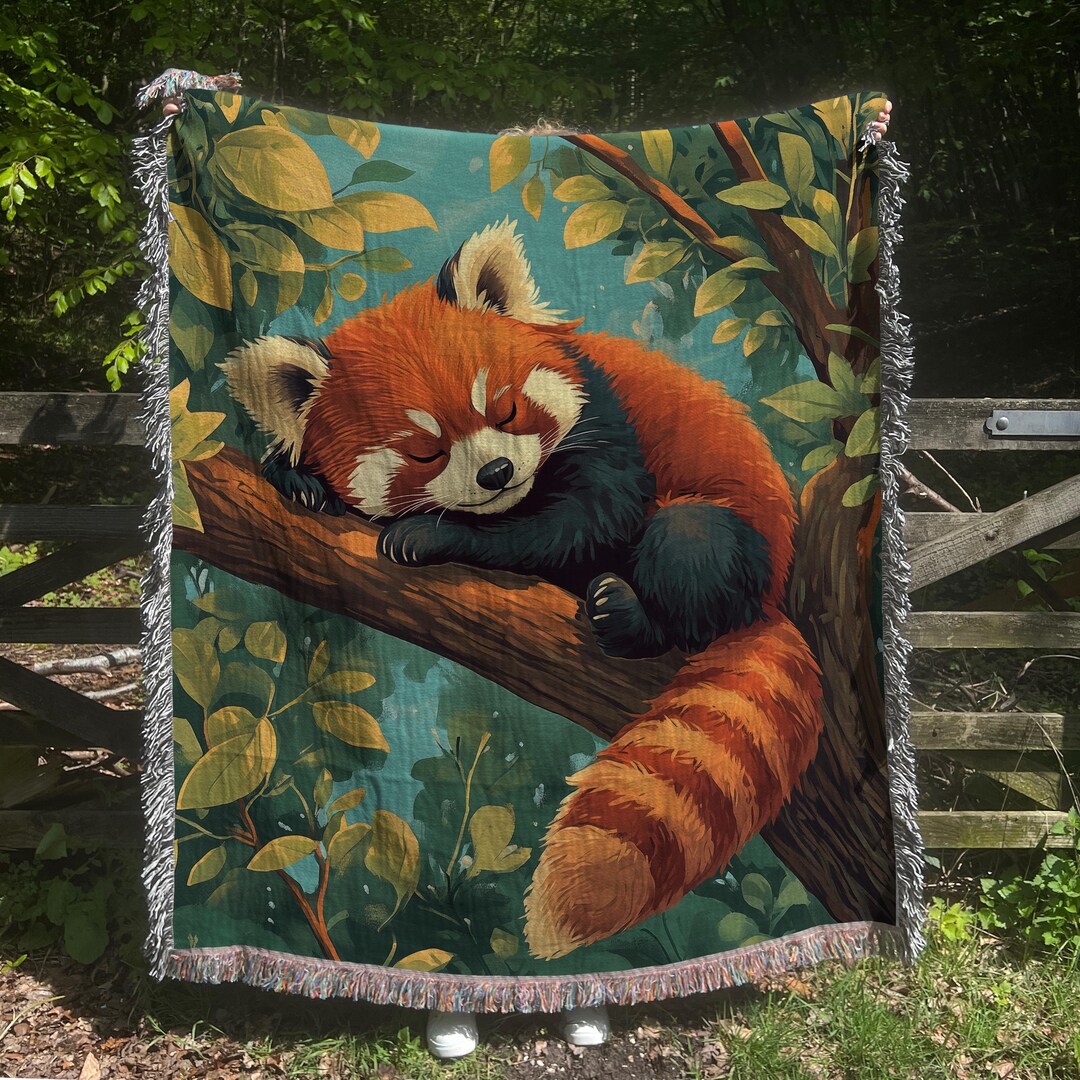 Red Panda Woven Cotton Blanket: Cozy Tapestry Throw - Etsy