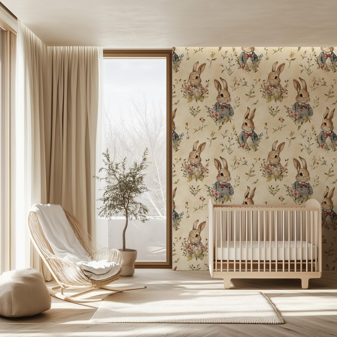 Vintage Bunny Wallpaper Storybook Woodland Rabbit Nursery Wallpaper ...