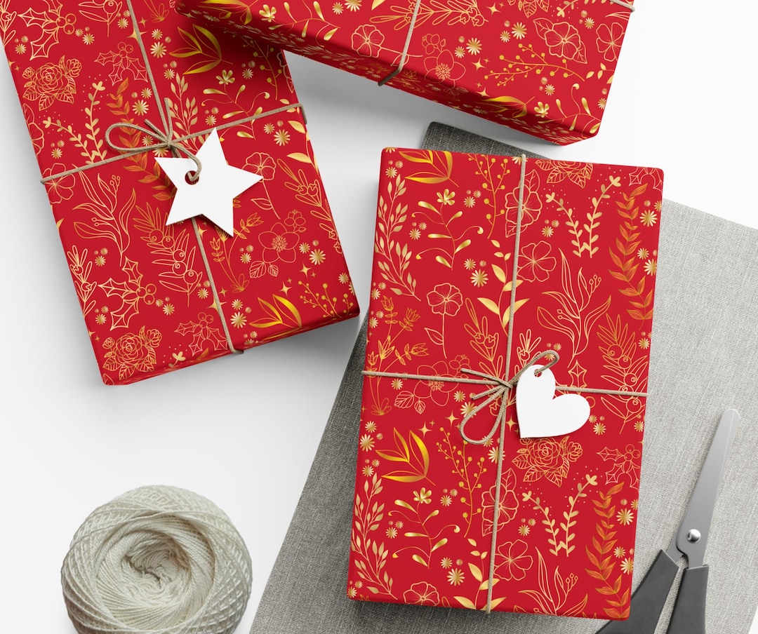 Red Christmas Wrapping Paper Red Wrapping Paper Holiday Wrapping Paper ...