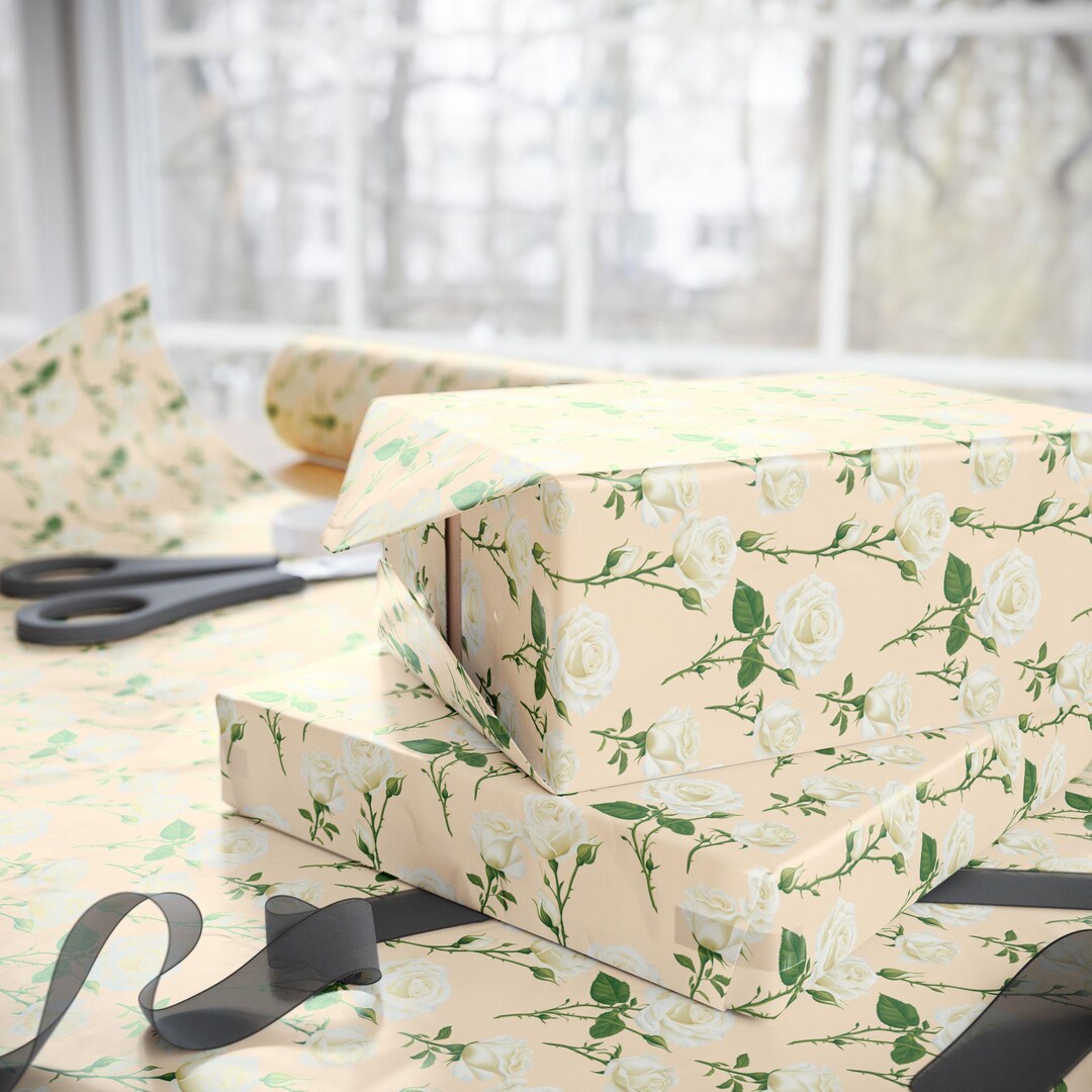 White Rose Wedding Wrapping Paper Elegant Gift Wrap for Bridal Shower ...