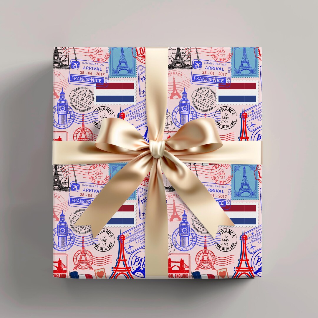 Paris London Travel Wrapping Paper: Vintage Stamp Gift Wrap - Etsy