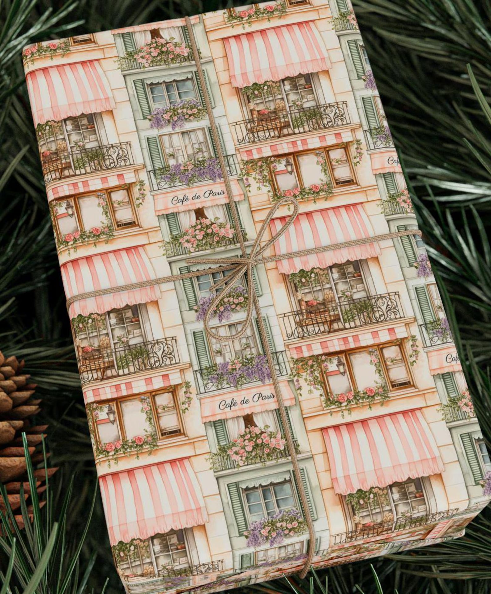 French Café Wrapping Paper Parisian Gift Wrap With Vintage Floral ...