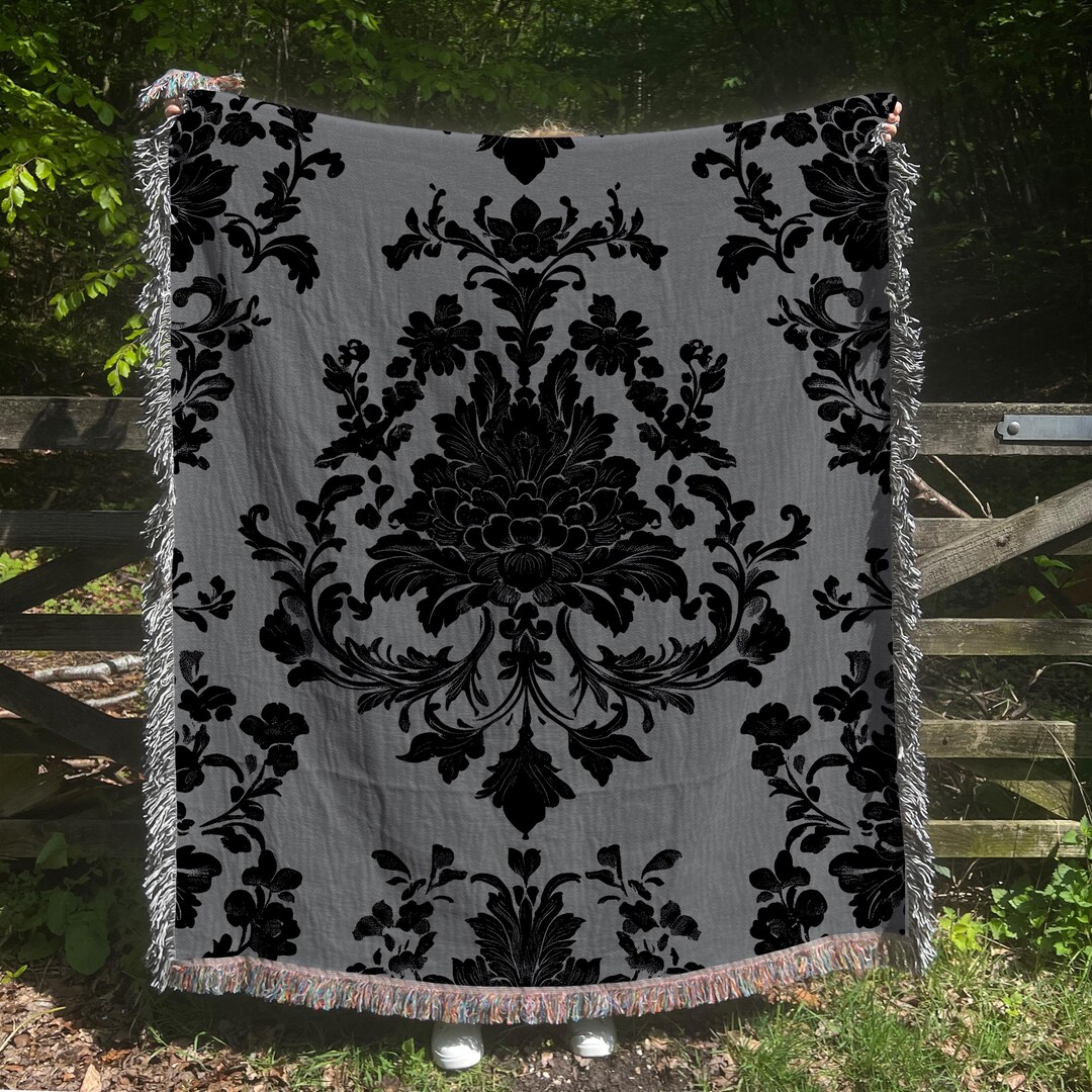 Elegant Black Damask Woven Blanket Tapestry Victorian Decor Goth ...