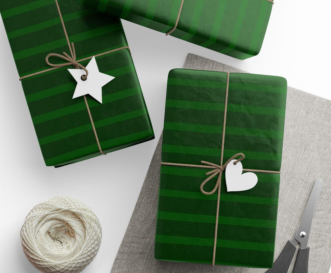 Hunter Green Wrapping Paper Christmas Gift Wrap Paper Striped Wrapping ...