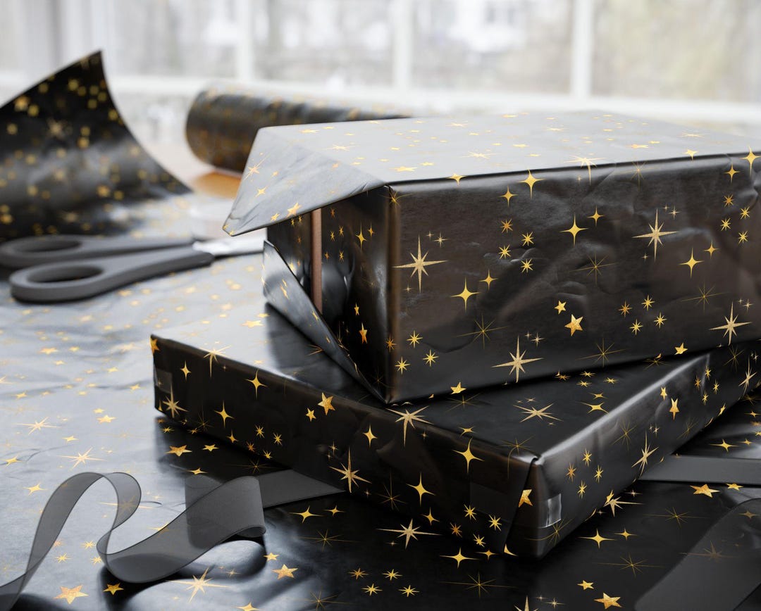 Black Wrapping Paper Rolls Gold Wrapping Paper Star Gift Paper ...