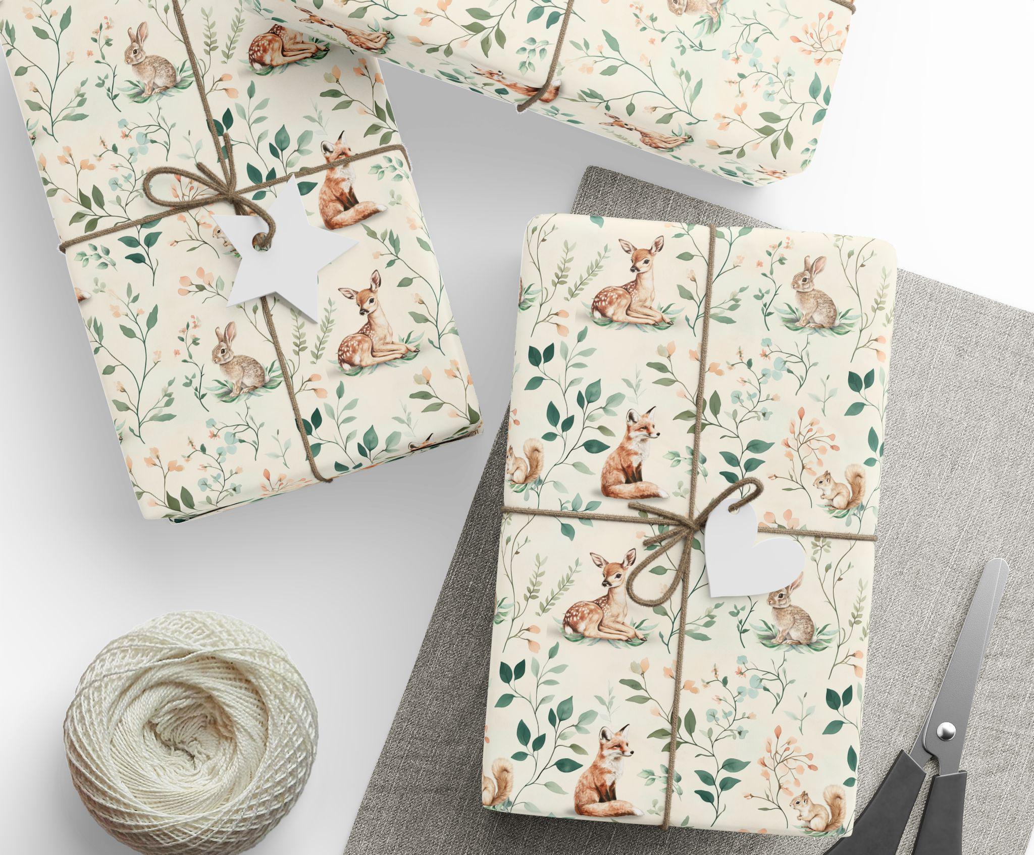 Vintage Woodland Animal Wrapping Paper: Fawn, Fox, Rabbit Design - Etsy