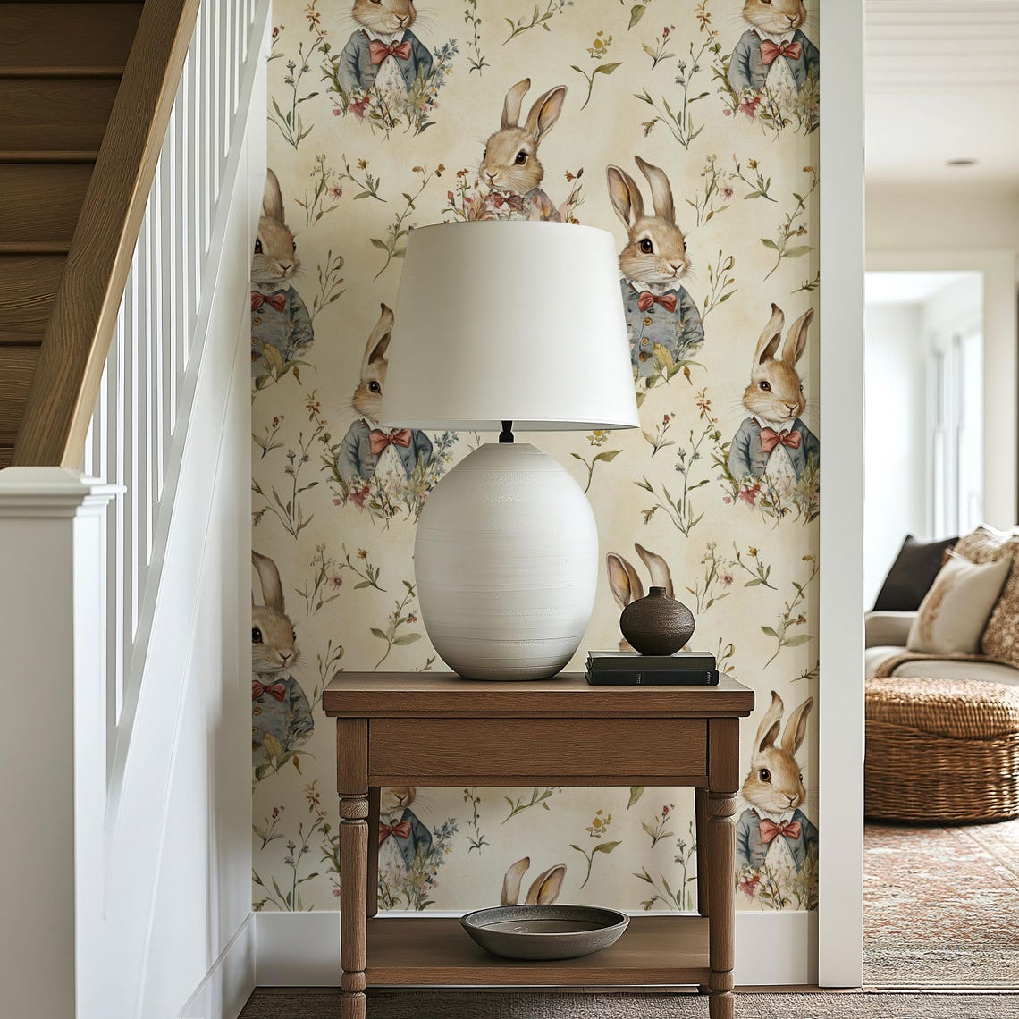 Vintage Bunny Wallpaper Storybook Woodland Rabbit Nursery Wallpaper ...