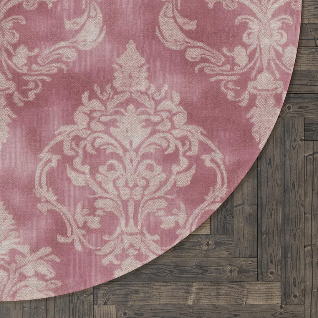 Blush Pink Round Rug Damask Circle Rug Vintage Victorian Decor Goth ...