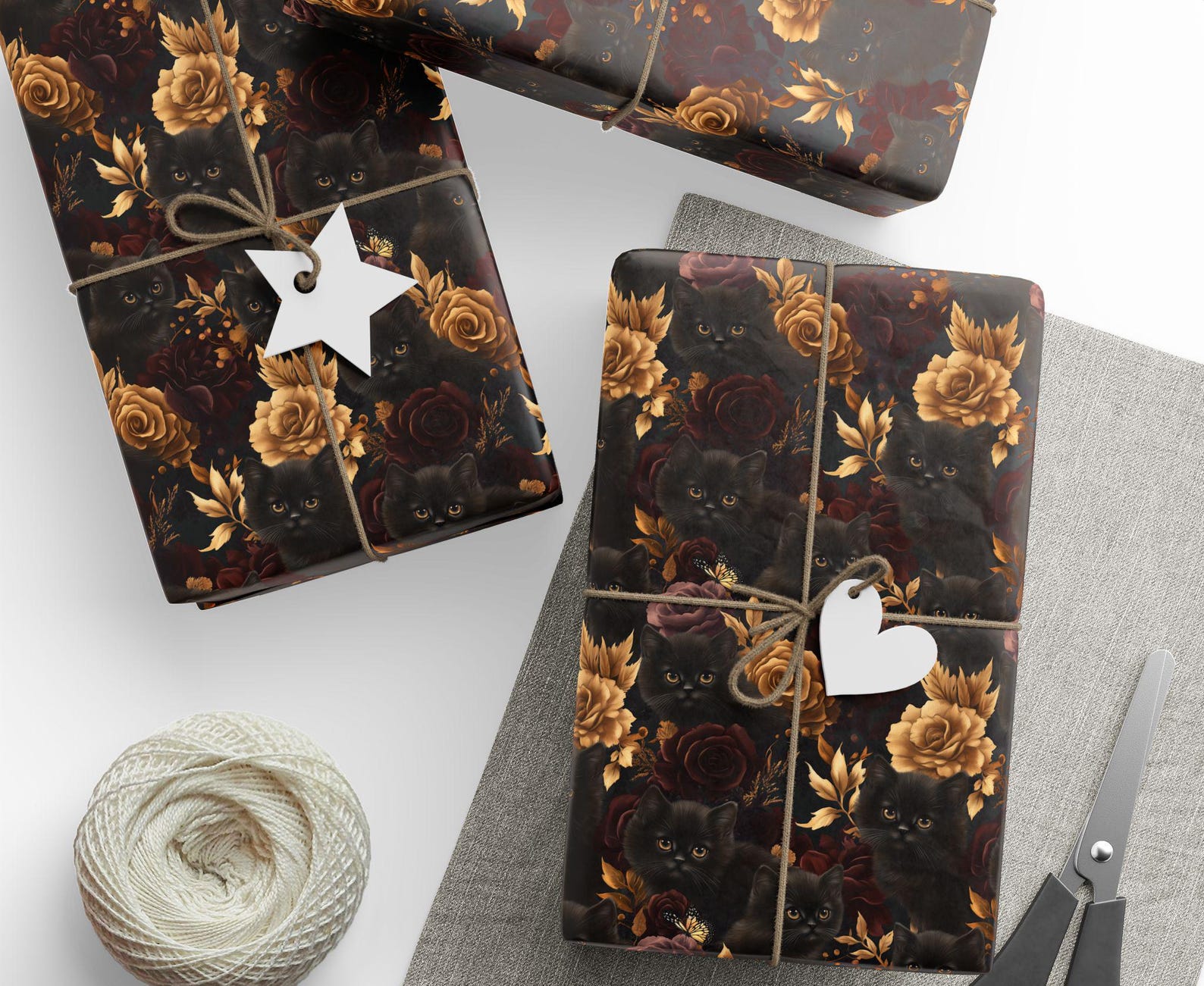 Vintage Black Cat Wrapping Paper: Gothic Floral Victorian Gift Wrap - Etsy