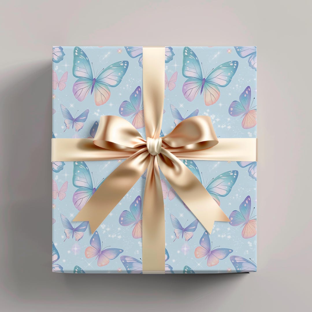 Butterfly Wrapping Paper, Pastel Birthday Gift Wrap, Baby Shower ...