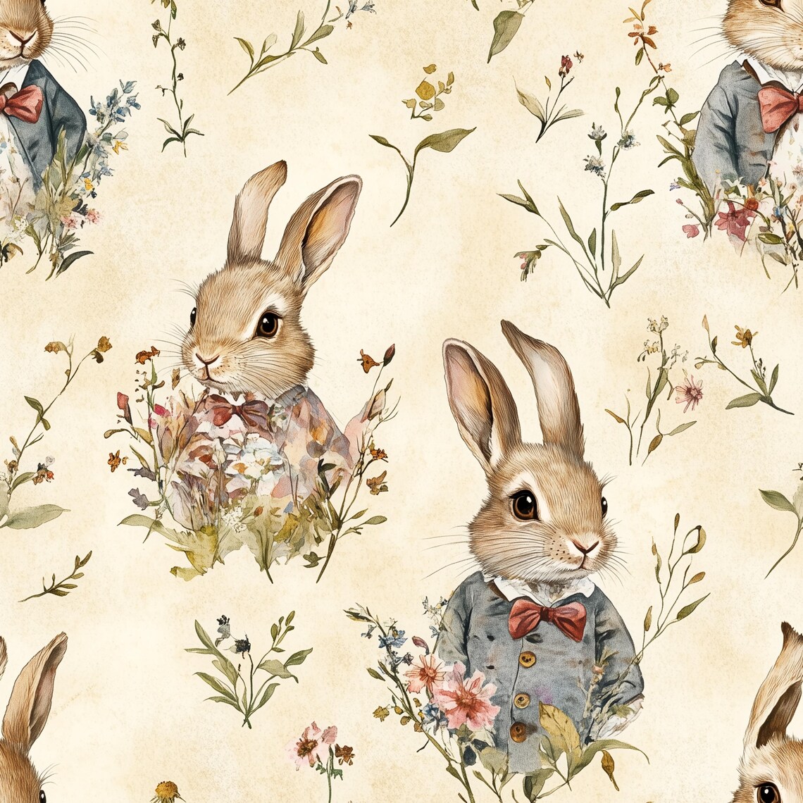 Vintage Bunny Wallpaper Storybook Woodland Rabbit Nursery Wallpaper ...