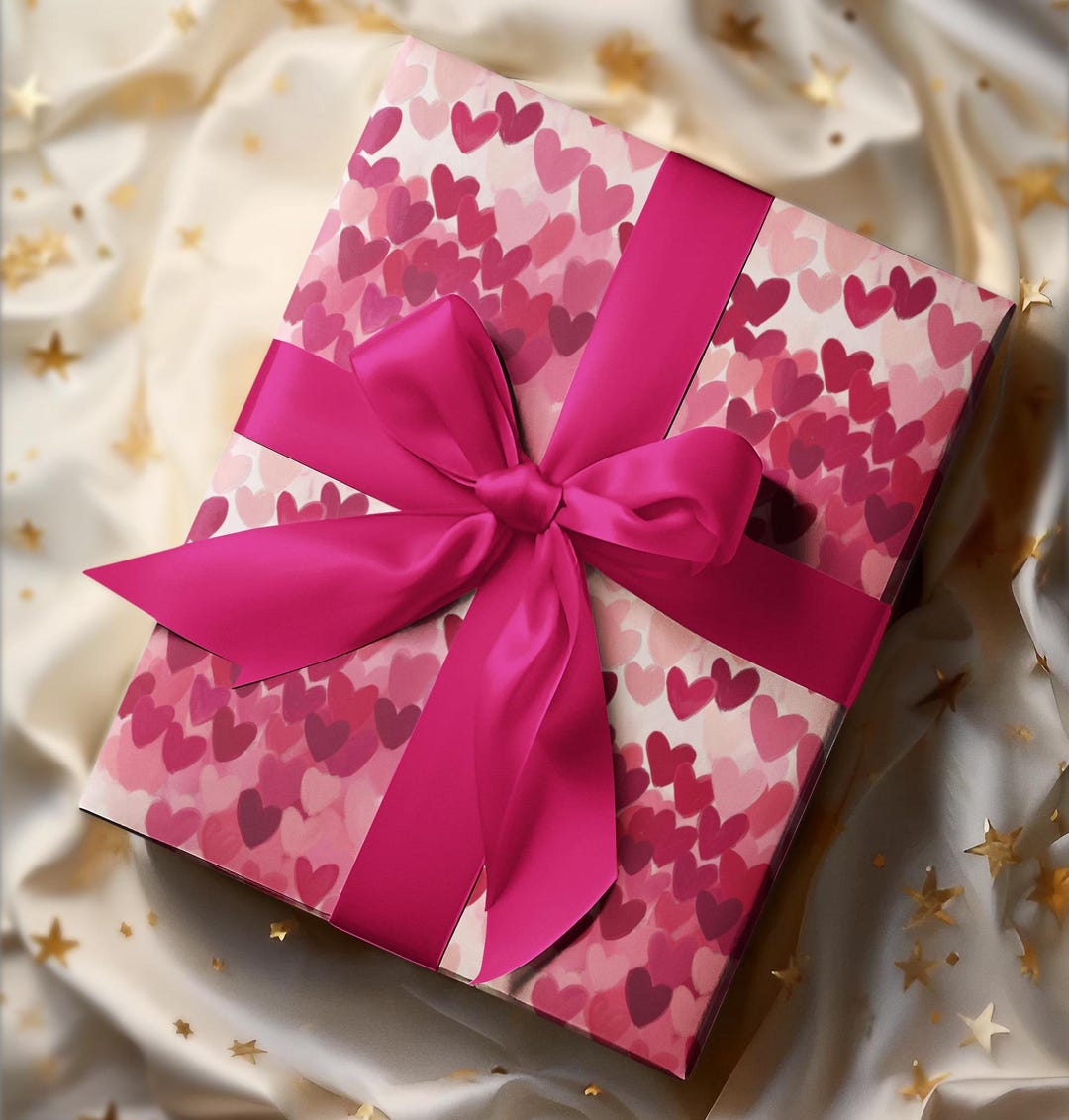 Valentine Heart Wrapping Paper, Romantic Gift Wrap for Love ...